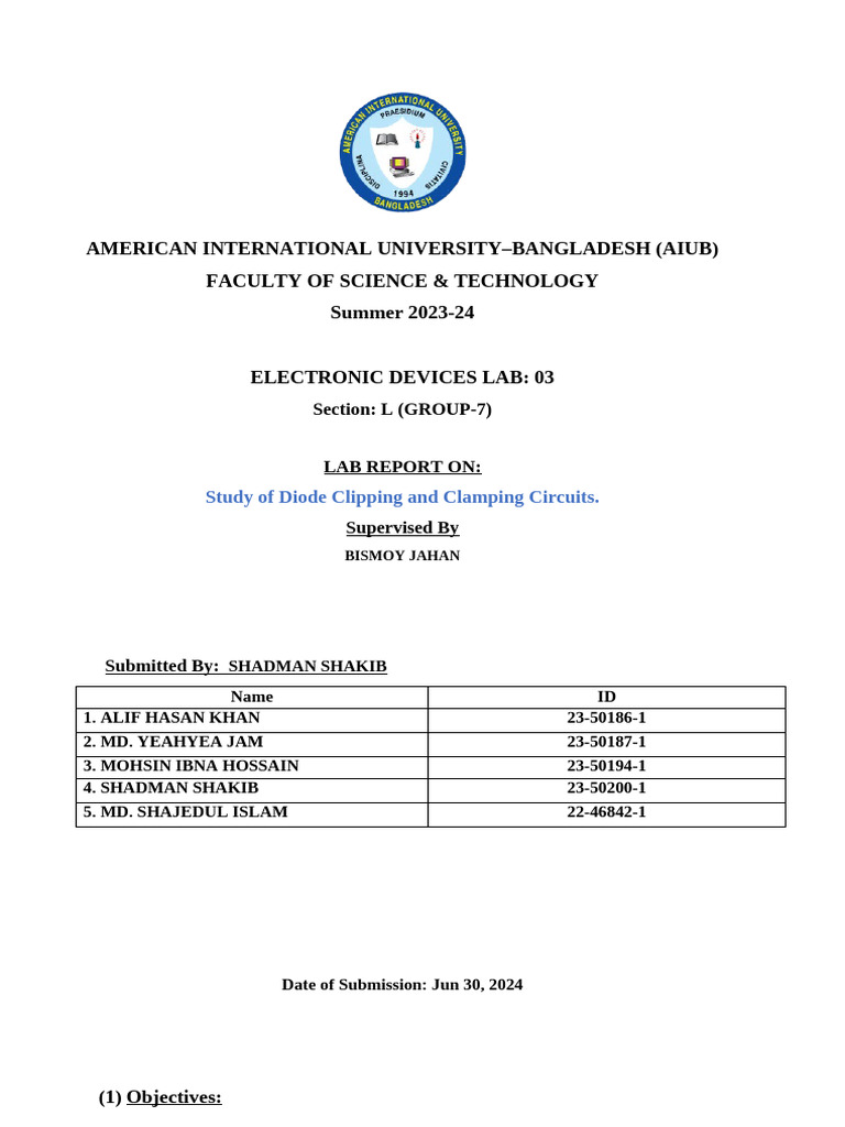 Exp3 - Study of Diode Clipping and Clamping Circuits. | PDF | Electrical Circuits | Computer ...