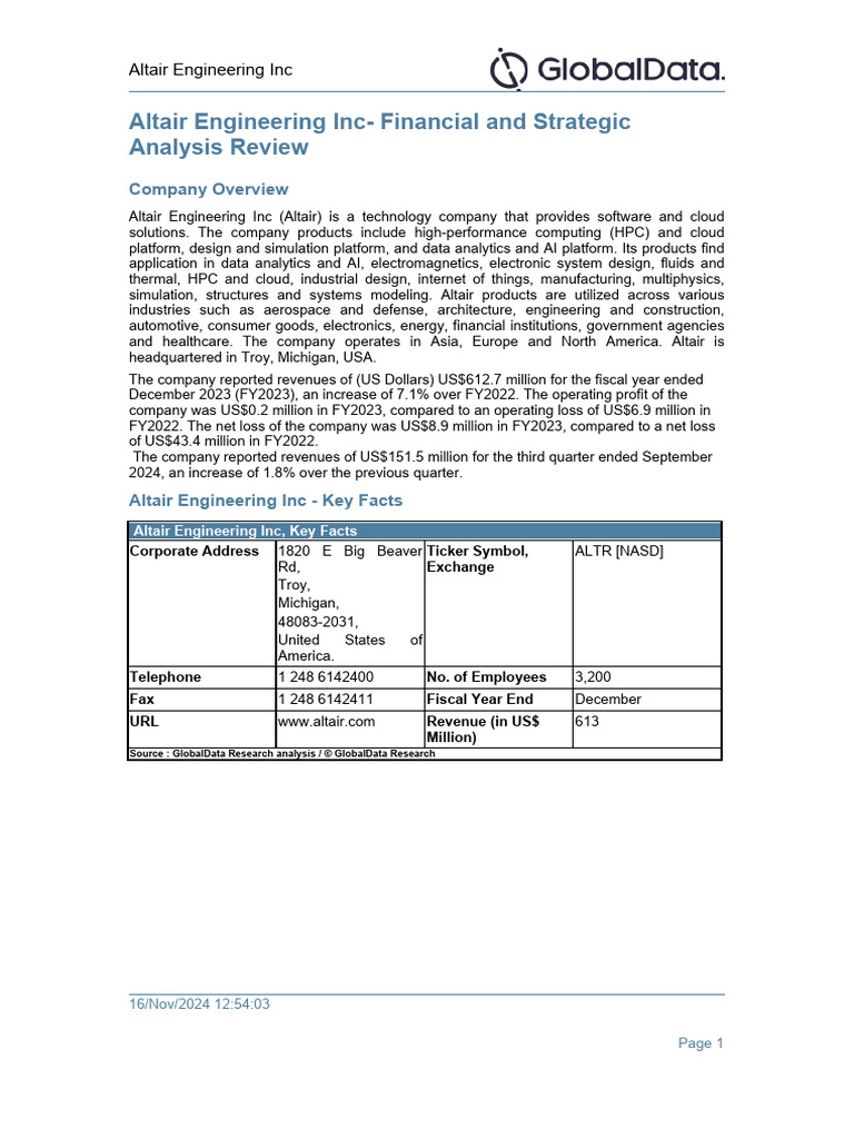 GD Explorer - Altair Engineering Inc - Profile - 161124 | PDF ...
