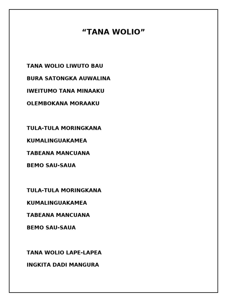 Lirik Lagu Tanah Wolio | PDF