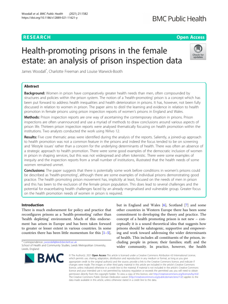 (2021) Health-Promoting Prisons in The Female Estate - An Analysis of ...