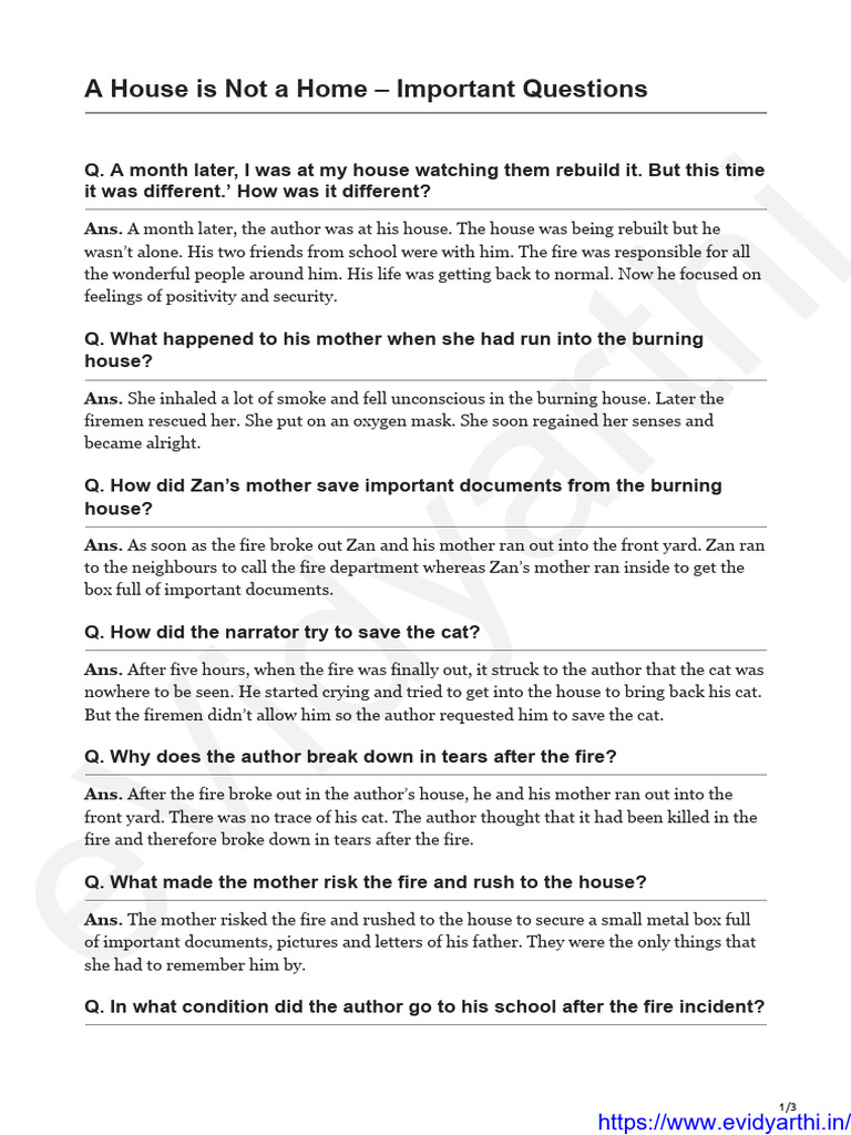 A House is Not a Home: Key Questions | PDF