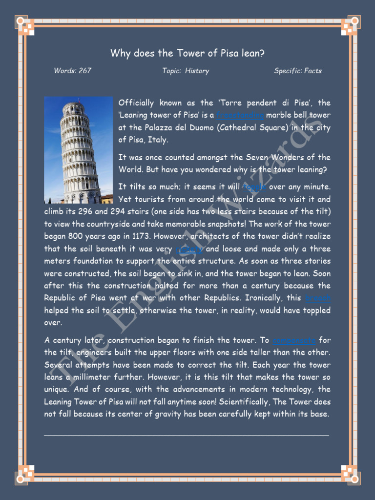 Why the Leaning Tower of Pisa Tilts | PDF | Buildings And Structures
