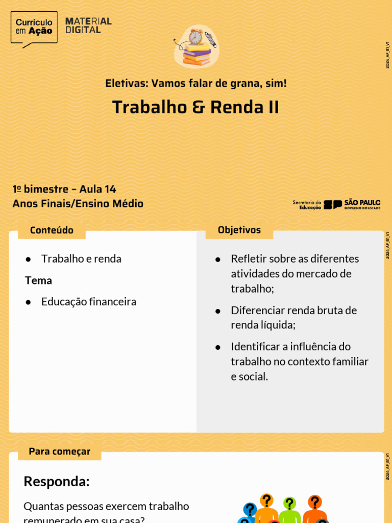 14 Eletivas Vamos Falar de Grana Sim Trabalho e Renda Ii | PDF | Família | Dinheiro