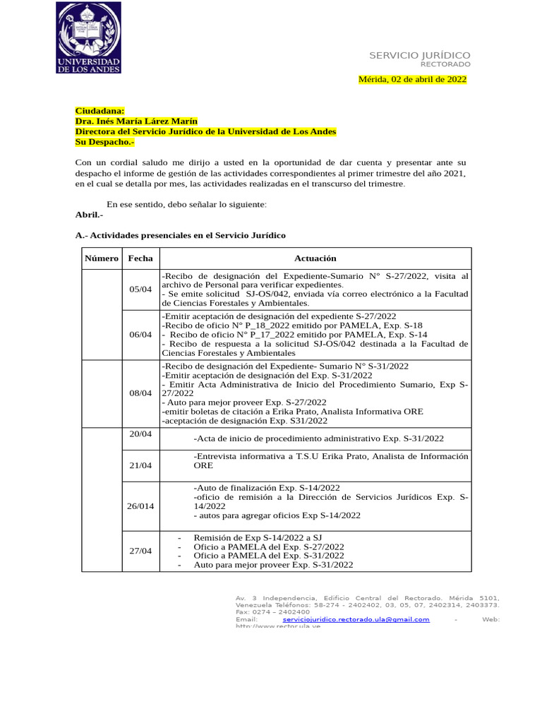 Informe de Gestión - Yolibeth | PDF | Derecho | Ciencia y matemáticas
