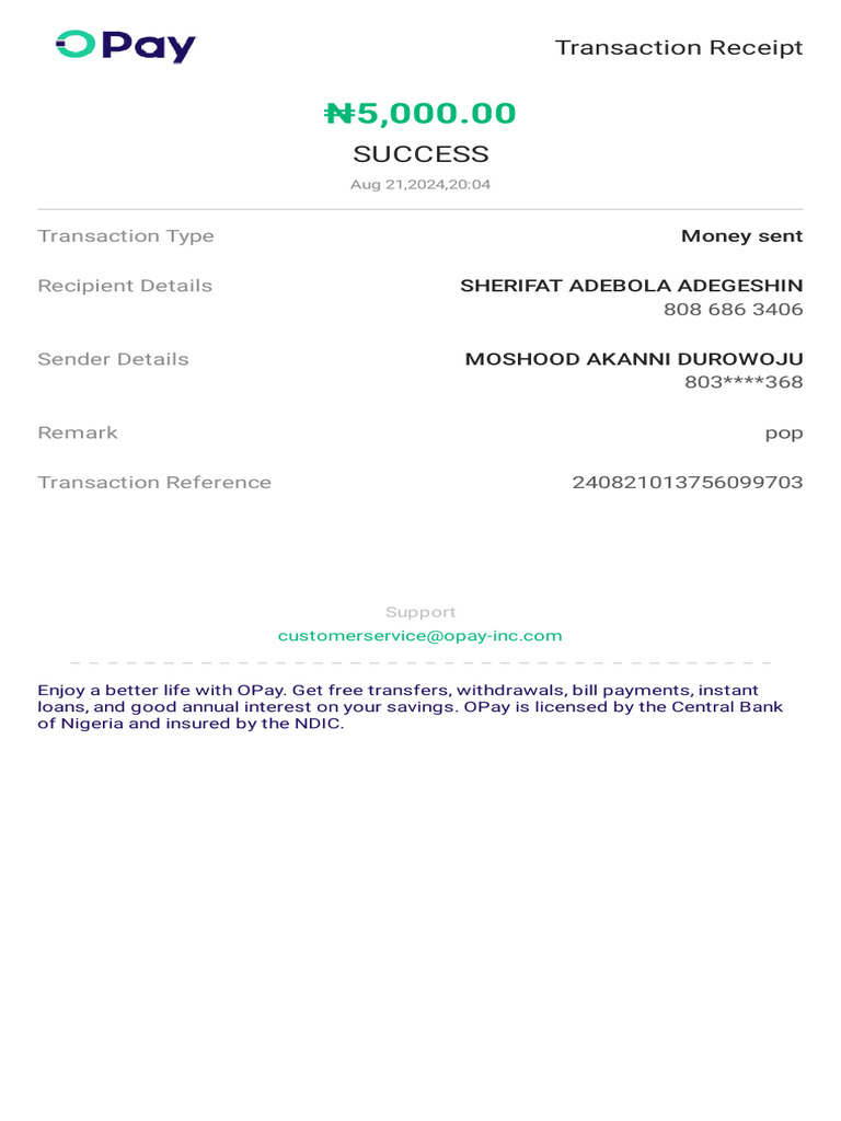 OPay Transaction Receipt | PDF