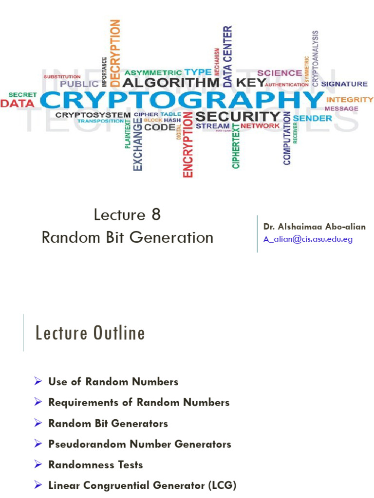 Lecture 8 - Random Bit Generators | PDF | Randomness | Computer Security