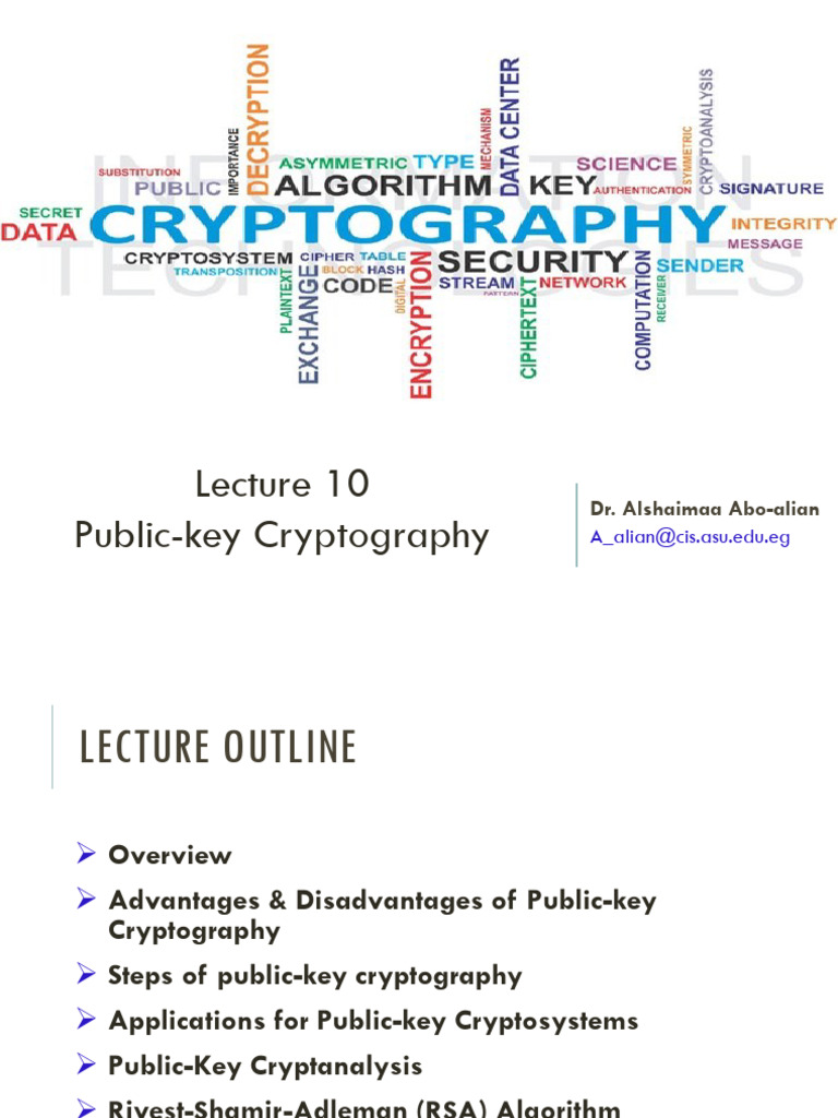Lecture 10 PKC RSA | PDF | Public Key Cryptography | Cryptography