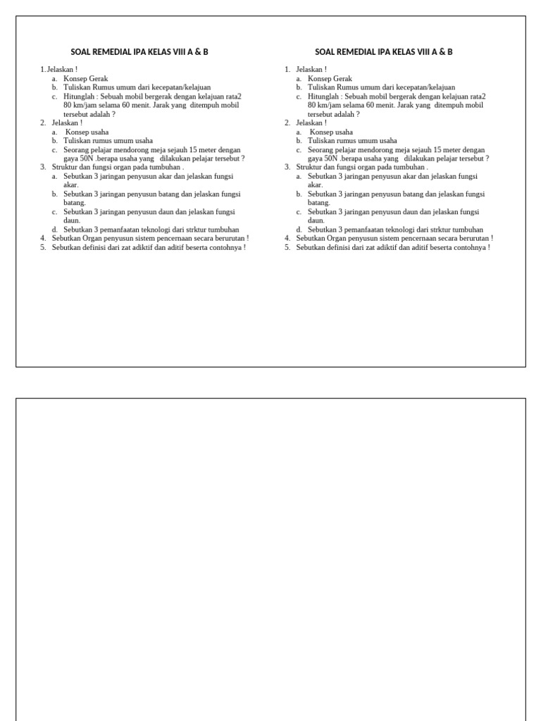 Soal Remedial Ipa Kelas Viii A & B (S.ganjl) | PDF