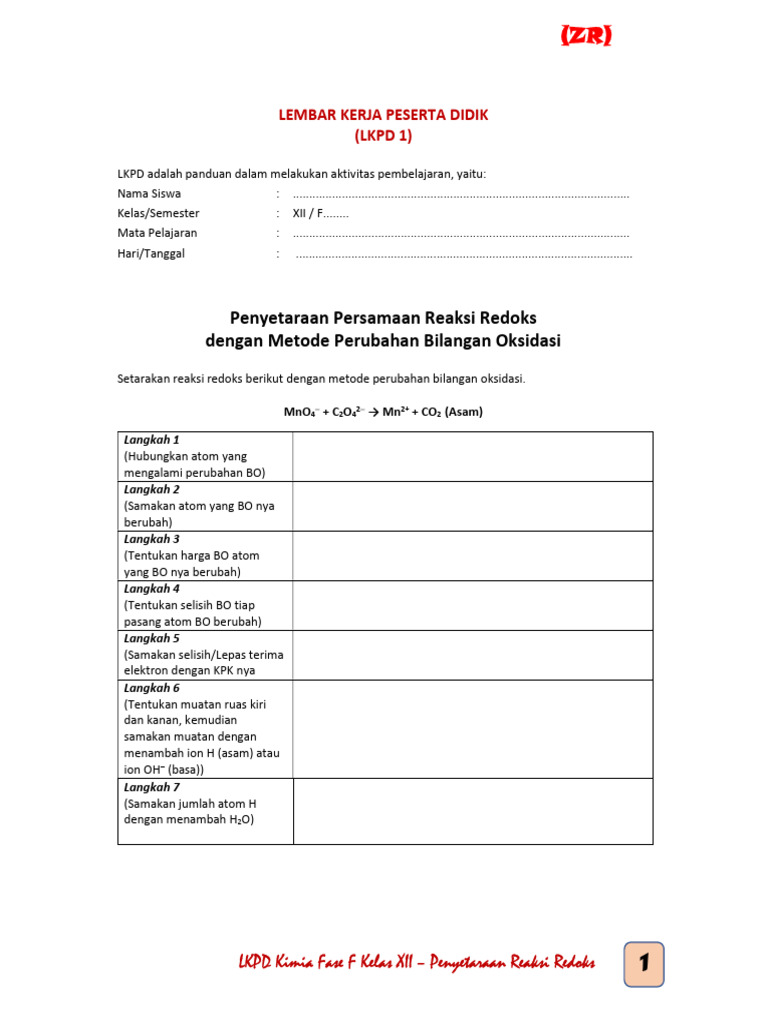LKPD Penyetaraan Redoks | PDF
