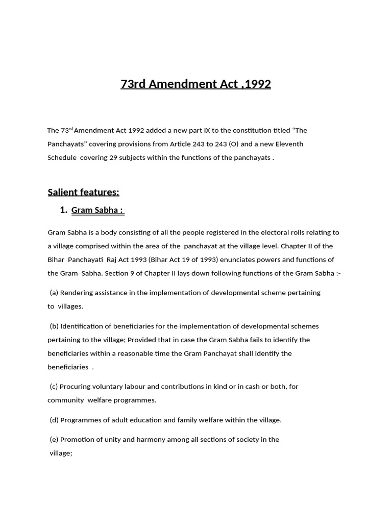 73rd Amendment Act Document . | PDF | Governance | Government