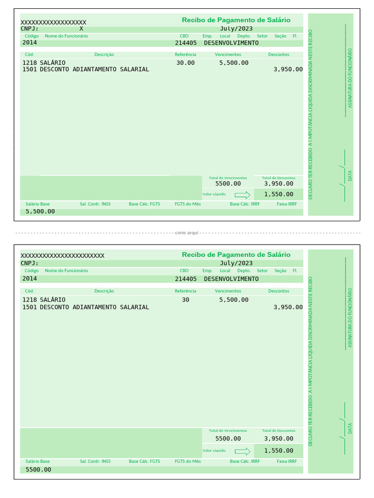 Modelo de Holerite Recibo | PDF | Finanças e Administração de Capital
