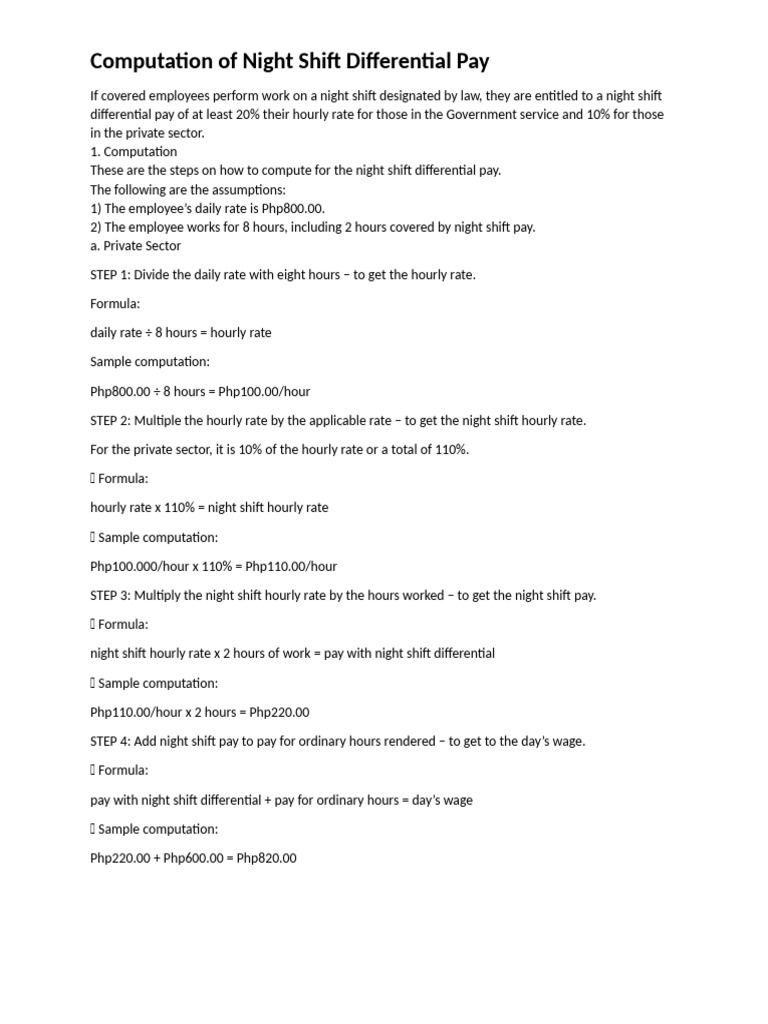 Computation of Night Shift Differential Pay | PDF | Wage | Employment