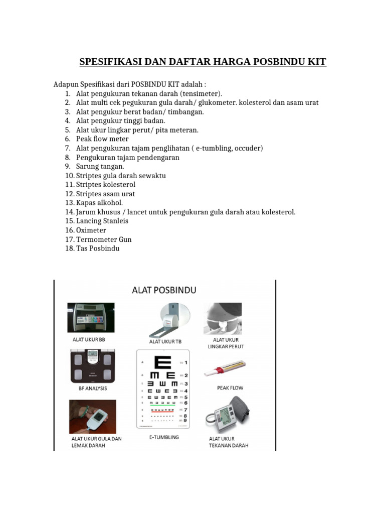 Spesifikasi Harga POSBINDU KIT | PDF | Memasak, Makanan, & Anggur ...