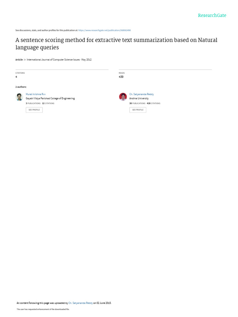 A Sentence Scoring Method For Extractive Text Summarization Based On ...