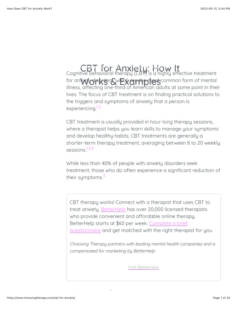 Understanding CBT for Anxiety Treatment | PDF | Cognitive Behavioral ...