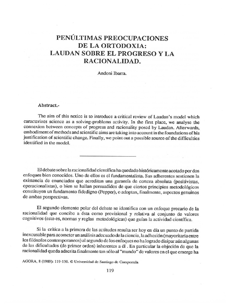 IBARRA. ... Sobre Laudan Progreso y Racionalidad | PDF | Teoría | Verdad
