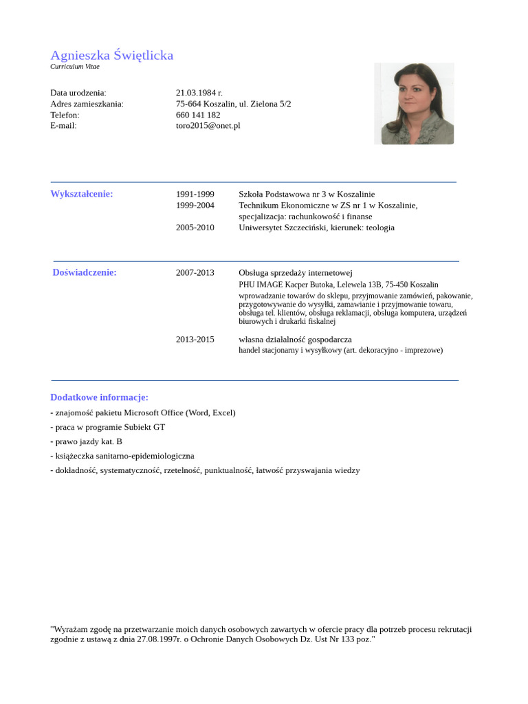 CV Agnieszka | PDF