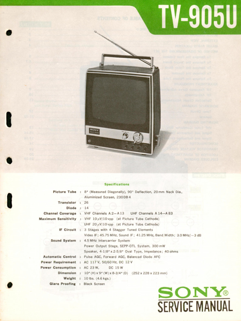 Sony TV-905U Service Manual | PDF