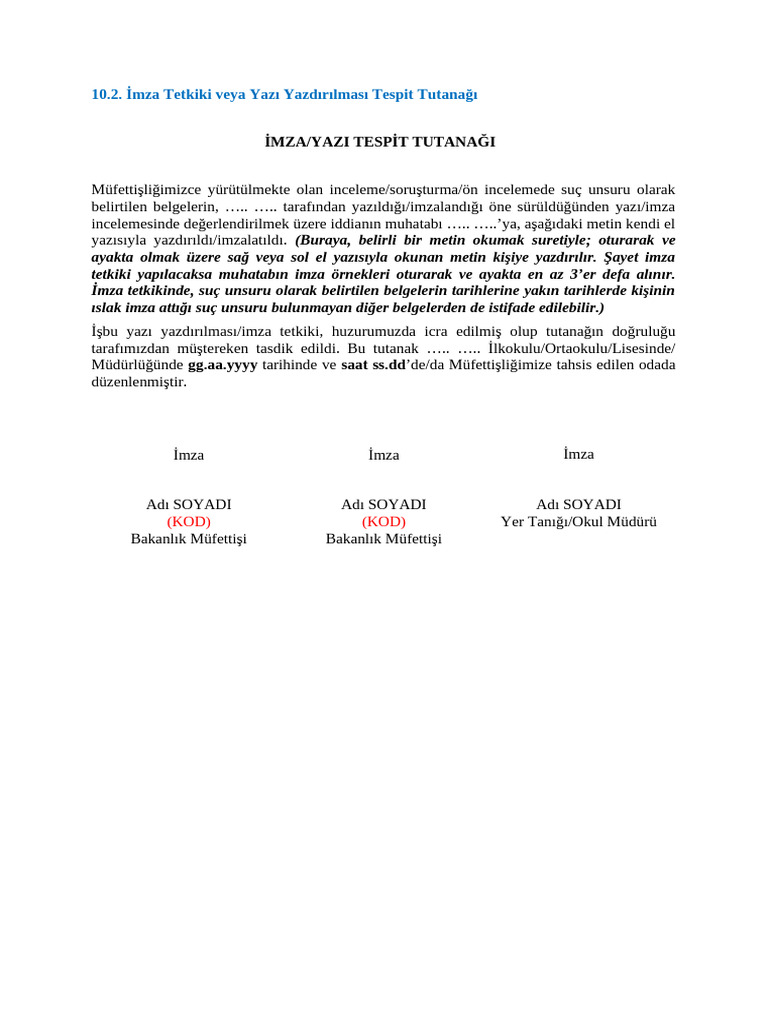 10.2. Ymza Tetkiki Veya YazY YazdYrYlmasY Tespit TutanaYY | PDF