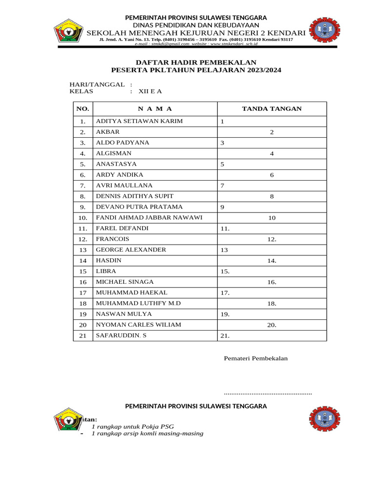Absen Pembekalan Siswa PKL | PDF