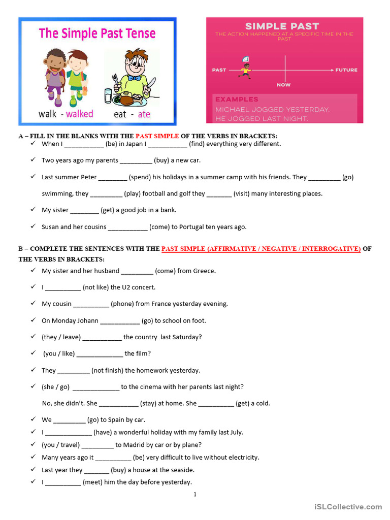 Homework Handout - Past Simple Tense - All Forms | PDF