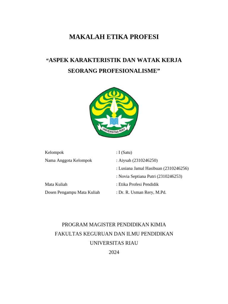 KLP 1 - Aspek Karakteristik Dan Watak Kerja Seorang Profesionalisme | PDF
