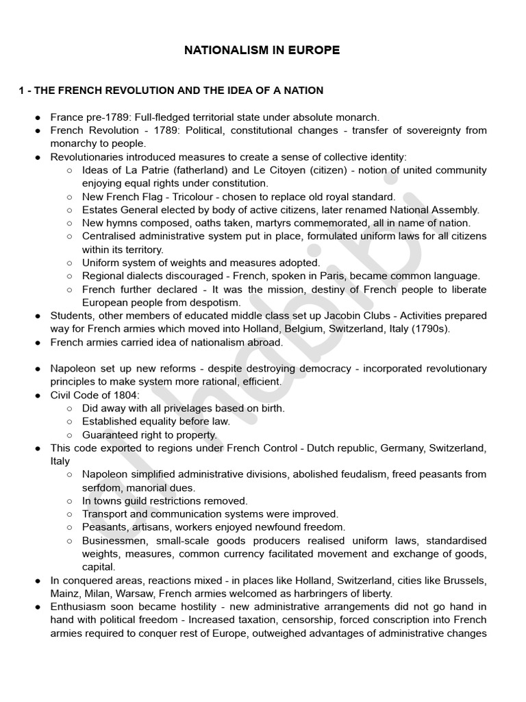 Nationalism in Europe - Notes | PDF | Liberalism | France