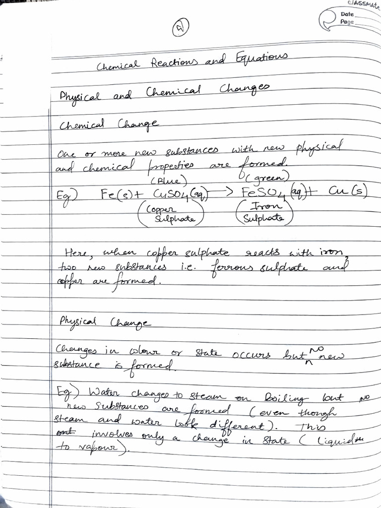 Chemical Reactions and Equations - Notes and Q&A (NCERT) | PDF