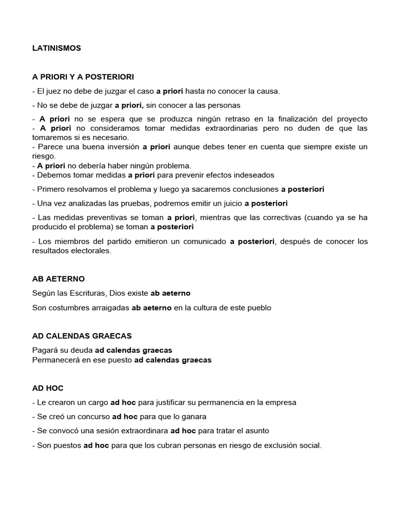 Ejemplos Latinismos | PDF | A priori y a posteriori | Habeas corpus