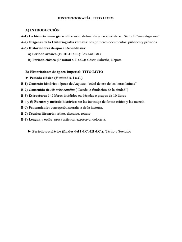 Historiografía Tito Livio | PDF | Augusto | imperio Romano