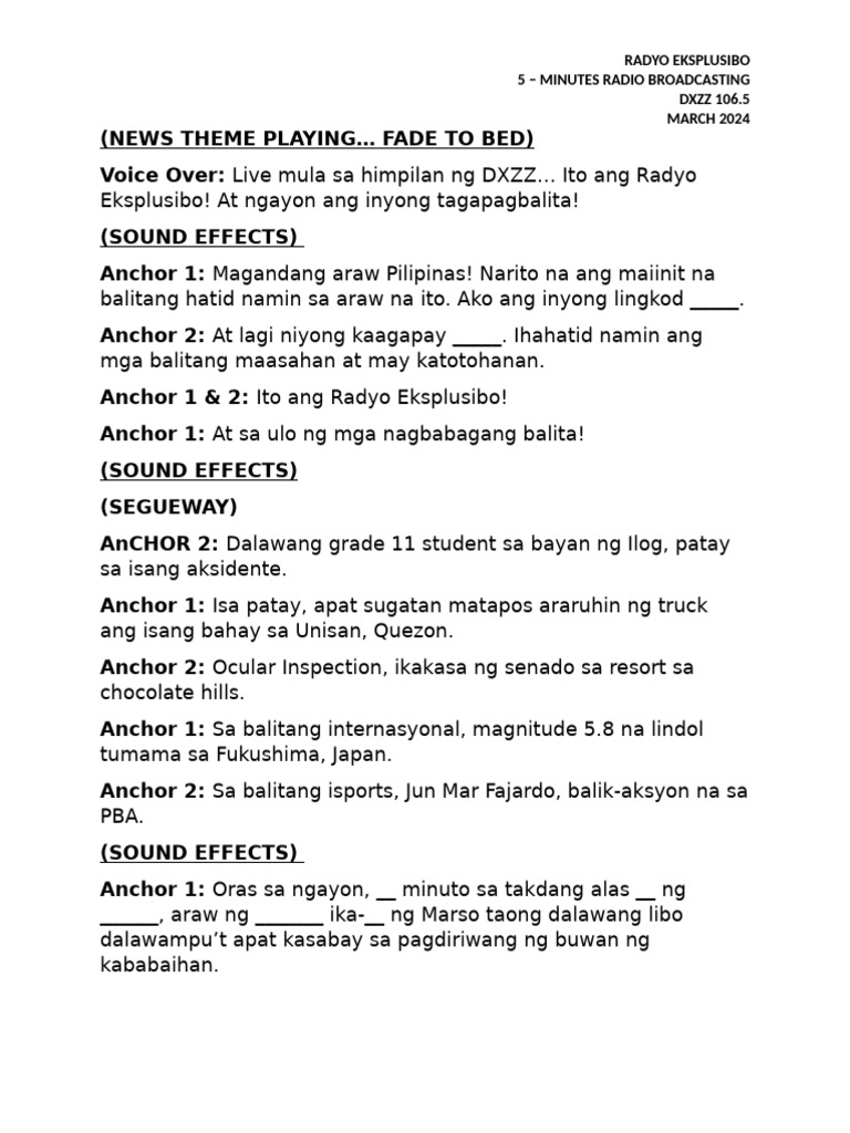 Radio Broadcasting Script | PDF