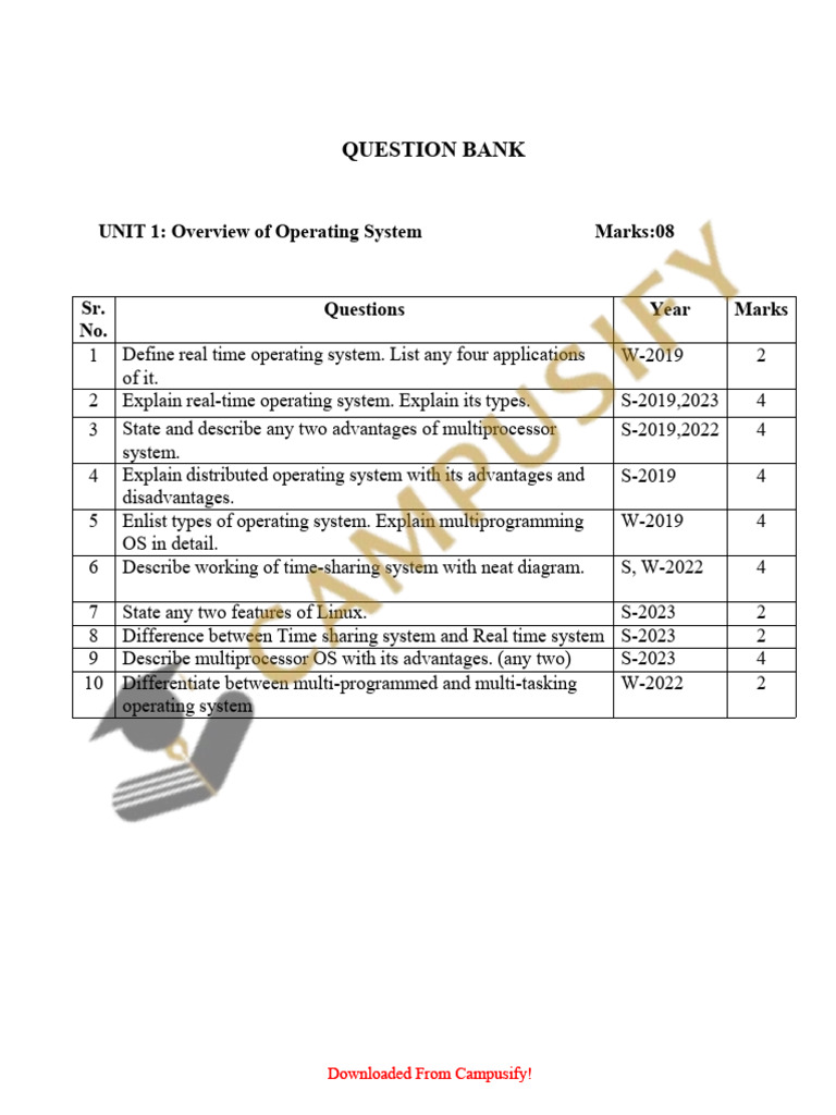 OS Exam Prep: Key Questions | PDF | Scheduling (Computing) | Operating System