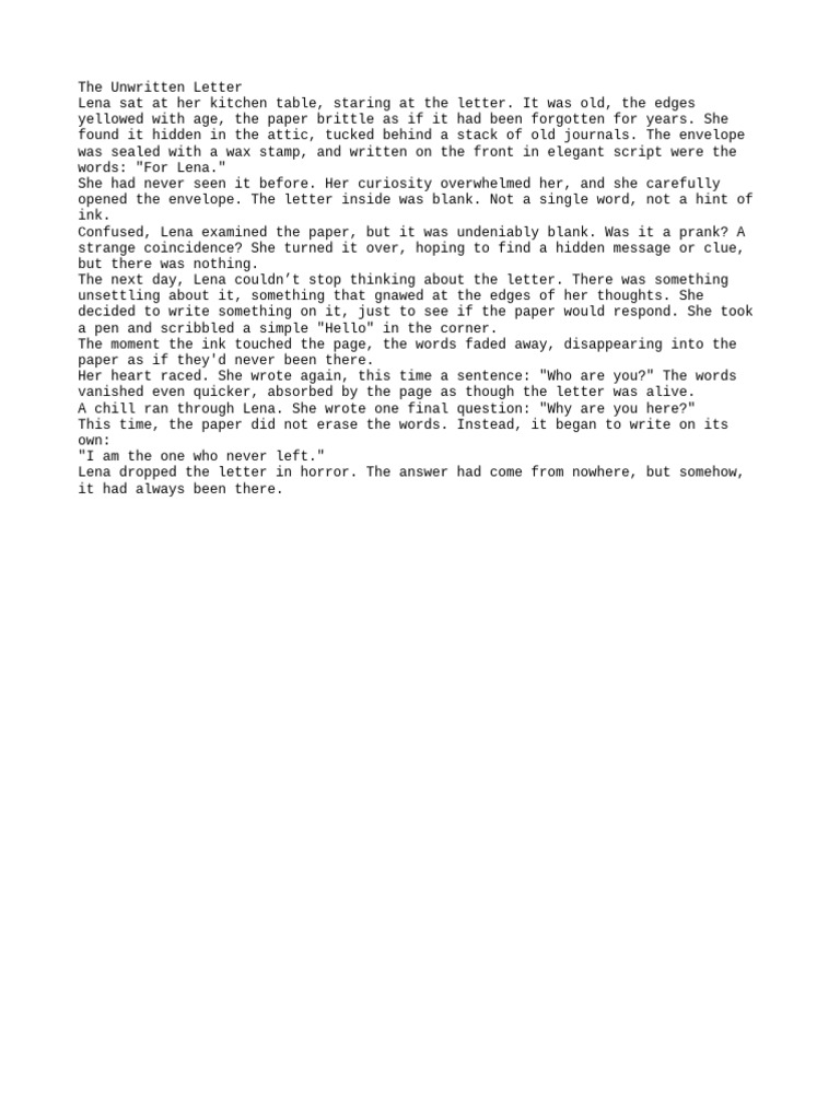 The Unwritten Letter Lena | PDF | Mystery, Thriller & Crime Fiction ...