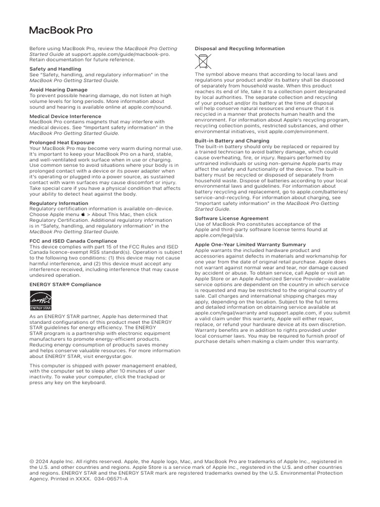 Macbook Pro 14inch M4pro M4max 2024 Info | PDF | Apple Inc. | Recycling