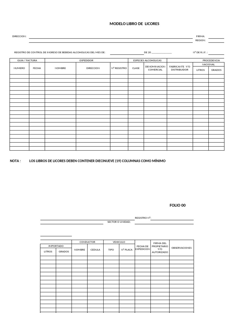 Registro de Licores Mensual | PDF