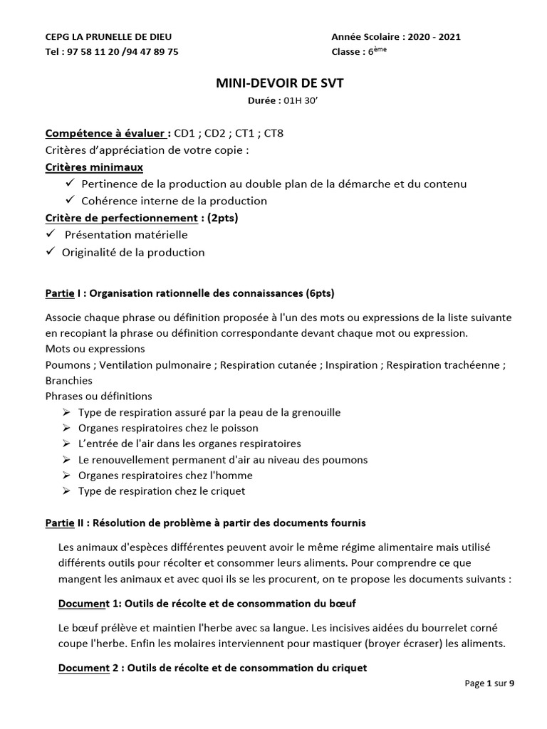Mini-devoir SVT : Connaissances et problèmes | PDF | Sang | Globule rouge
