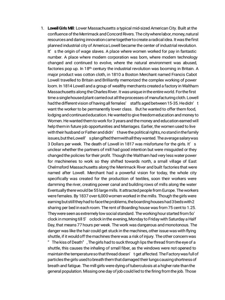 Lowell Girls Mill. (Kashish Rai) | PDF | Economies | Labor