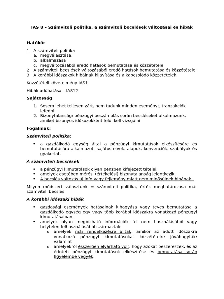 IAS 8 Számviteli Politika | PDF