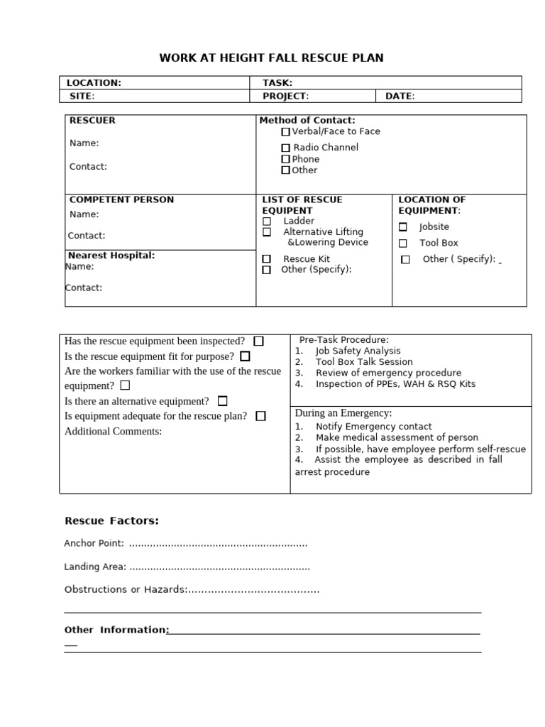 Work at Height Fall Rescue Plan | PDF