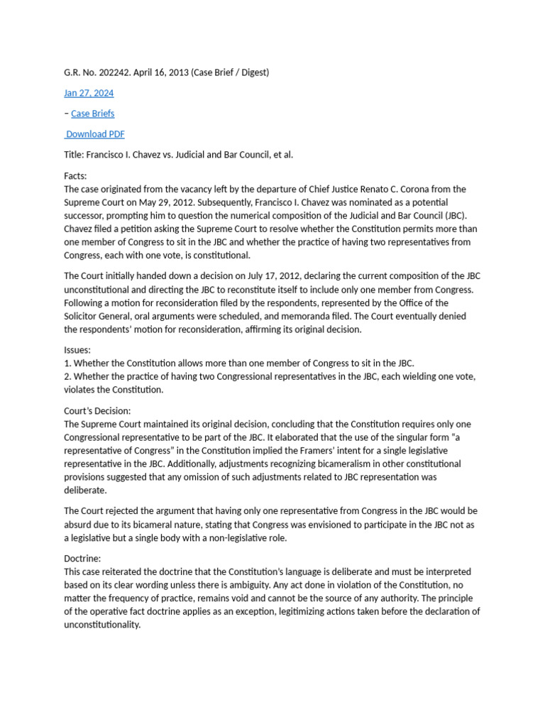 Jan 27, 2024 Case Briefs Download PDF | PDF | Supreme Court Of The ...