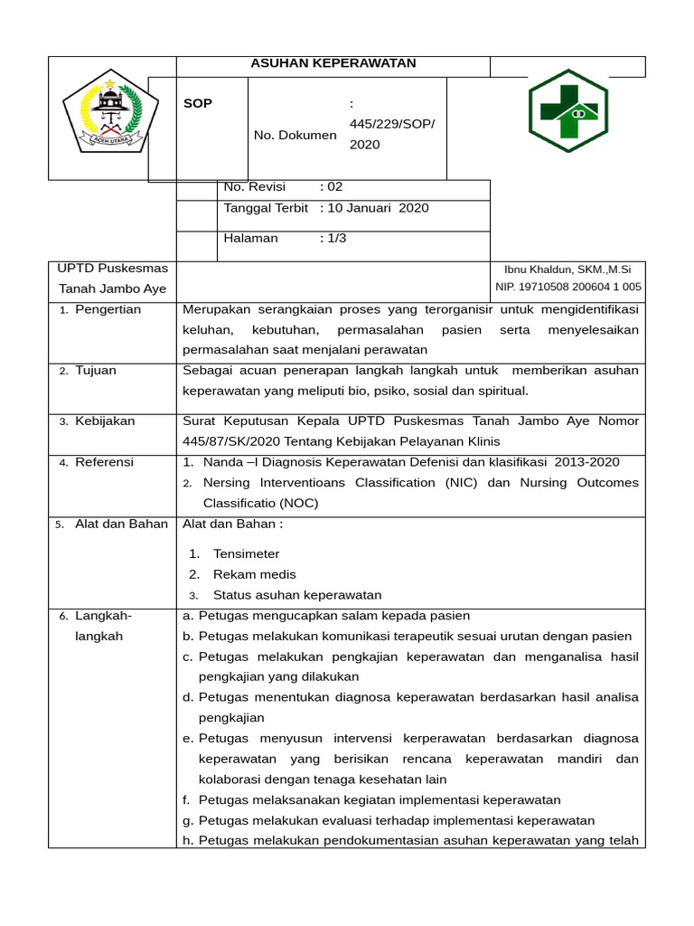 '20 7.2.1.3 Sop Asuhan Keperawatan 2020 | PDF