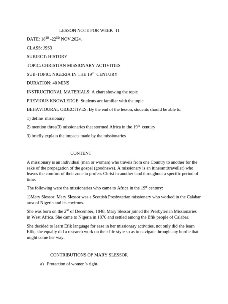 JSS3 History Week 11 LN | PDF | Religion & Spirituality