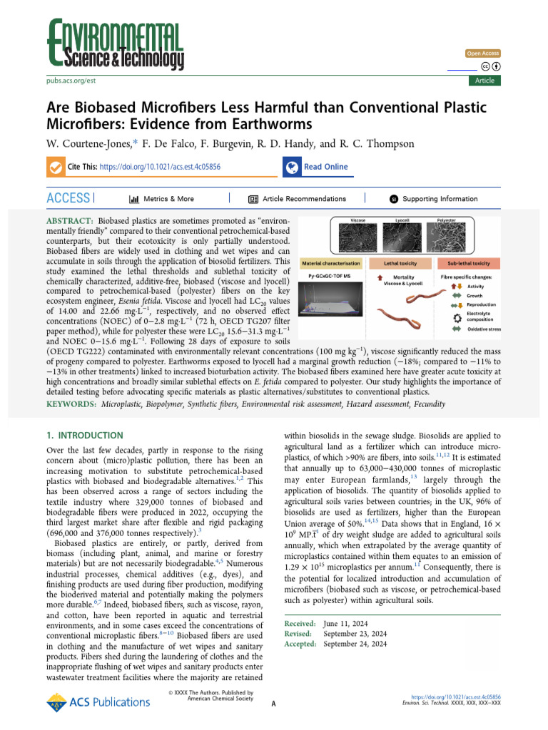 Courtene Jones Et Al 2024 Are Biobased Microfibers Less Harmful Than ...