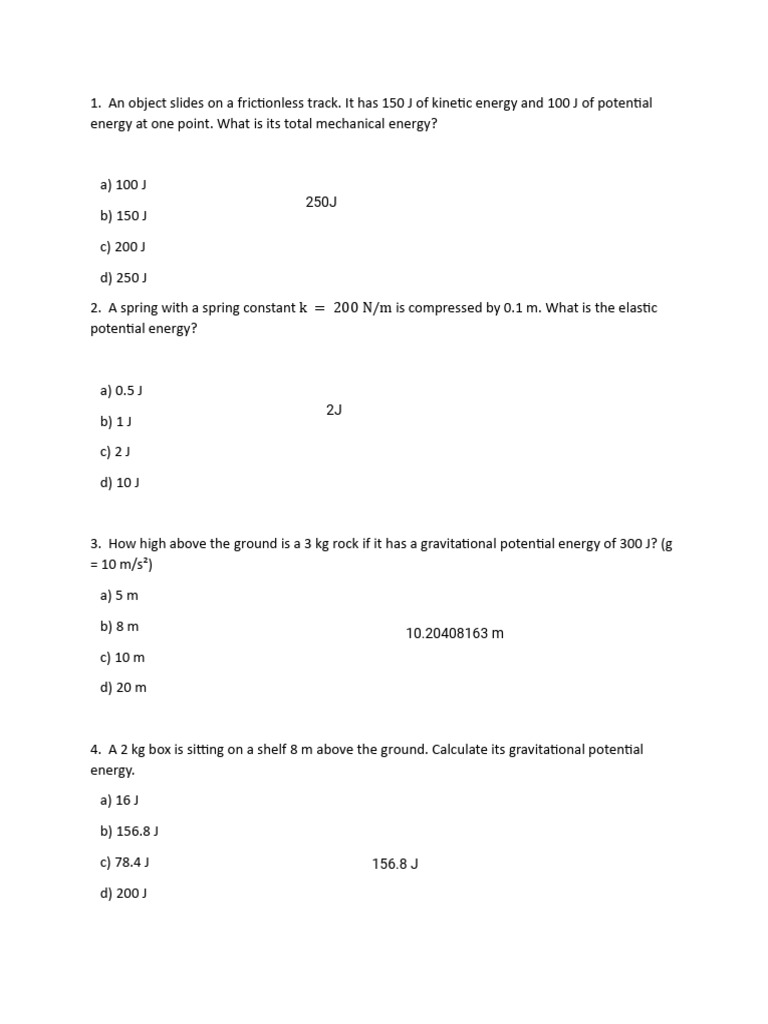 Kinetic and Potential Energy Worksheet | PDF | Potential Energy ...