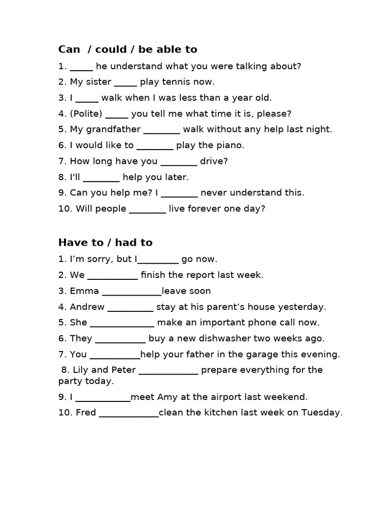 English Modals: Can, Could, Have To | PDF | Home & Garden