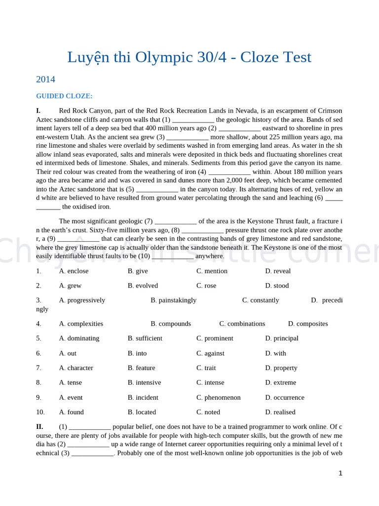 [30_4] Cloze Tests | PDF | Vitamin | Biodiversity