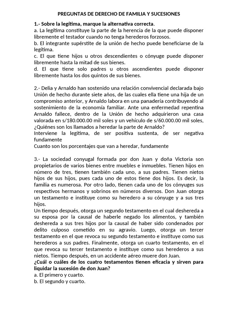 Preguntas de Derecho de Familia y Sucesiones | PDF | Pensión ...