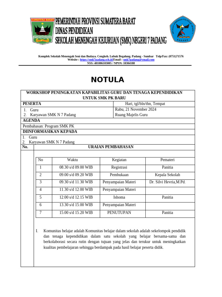 NOTULEN WORKSHOP TGL 12 November 2024 | PDF