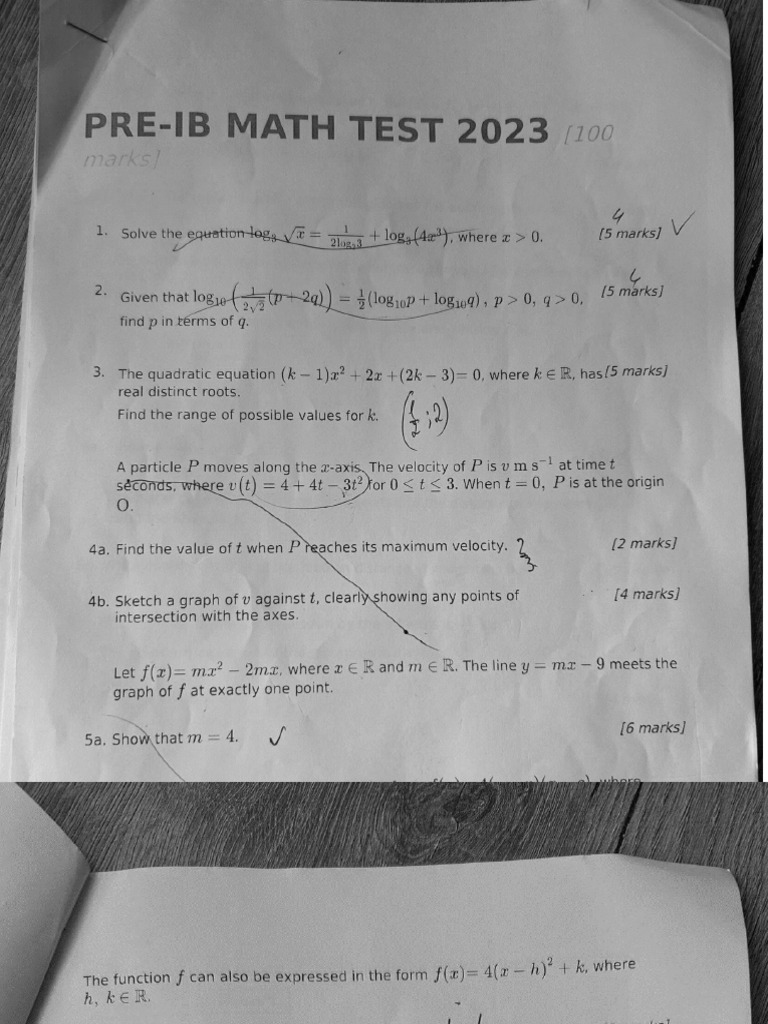Pre-IB 2023 Tests | PDF