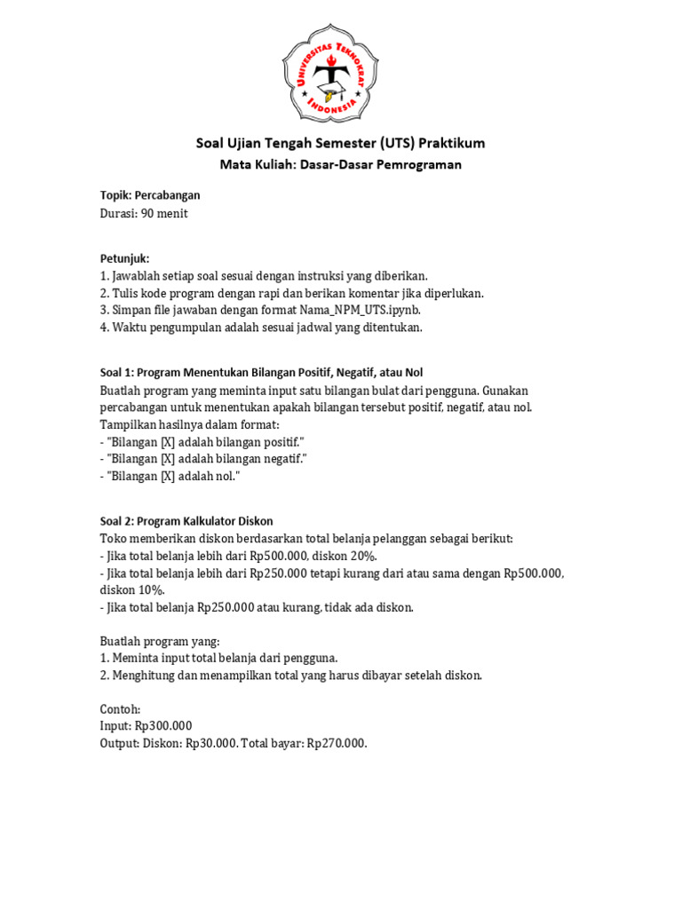 UTS Percabangan Dasar Pemrograman Praktikum | PDF